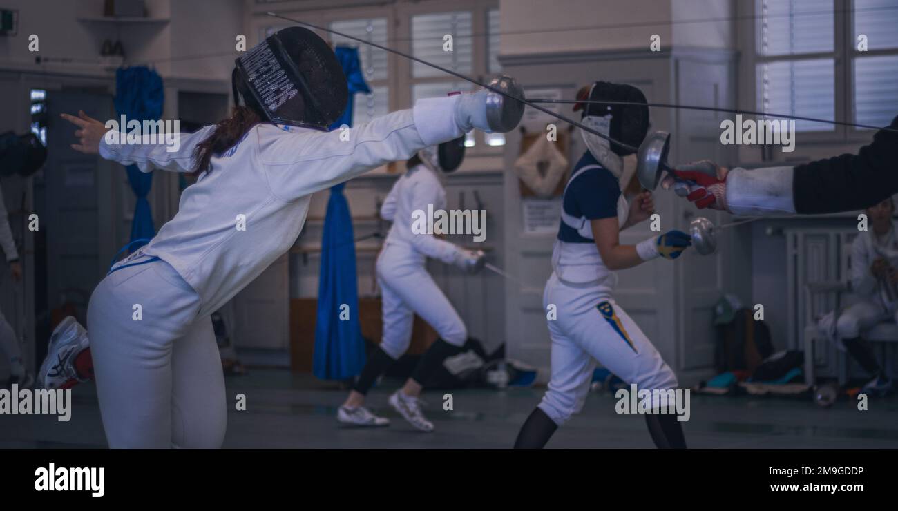The female contestants practicing forf the International fencing cup in ...