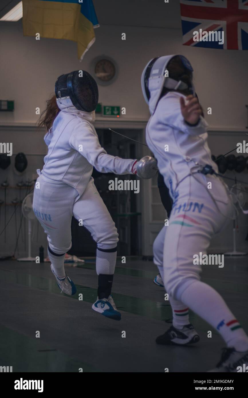 The female contestants practicing forf the International fencing cup in ...