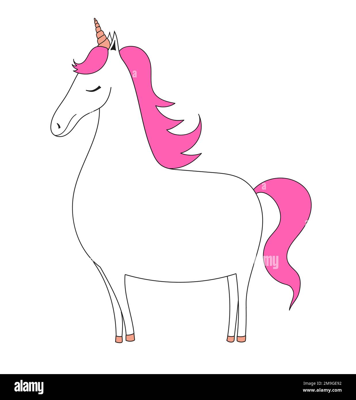 Unicorn with a pink mane. Doodle horse. Vector simple kid illustration ...