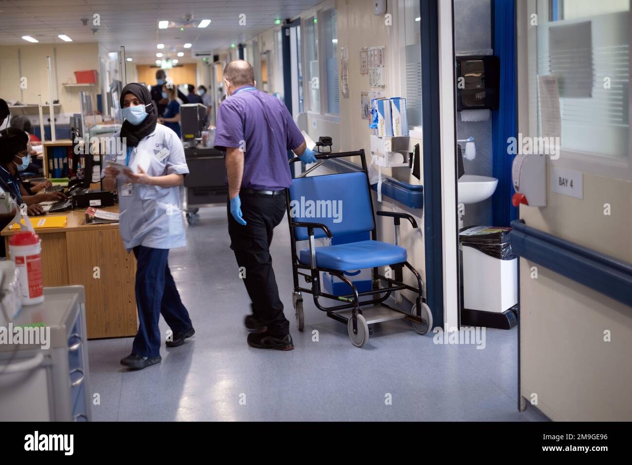 A general view of staff on a NHS hospital ward at Ealing Hospital in ...