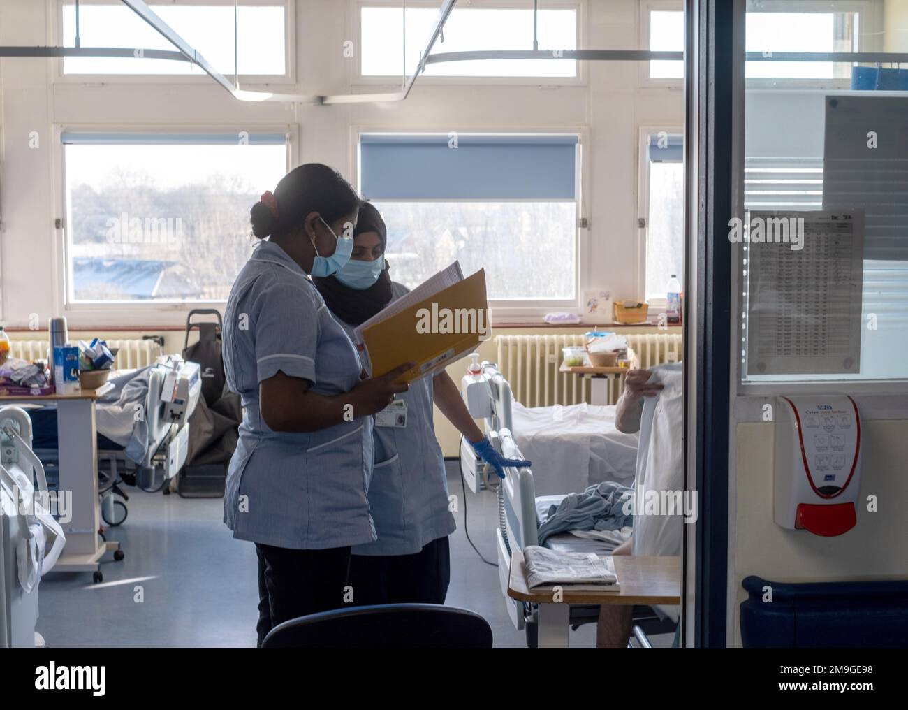 A general view of staff on a NHS hospital ward at Ealing Hospital in ...