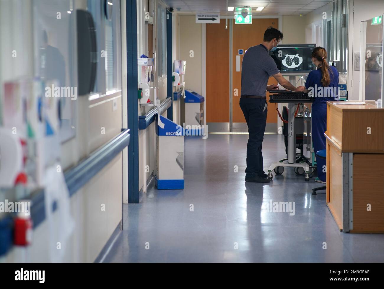 A general view of staff on a NHS hospital ward at Ealing Hospital in ...