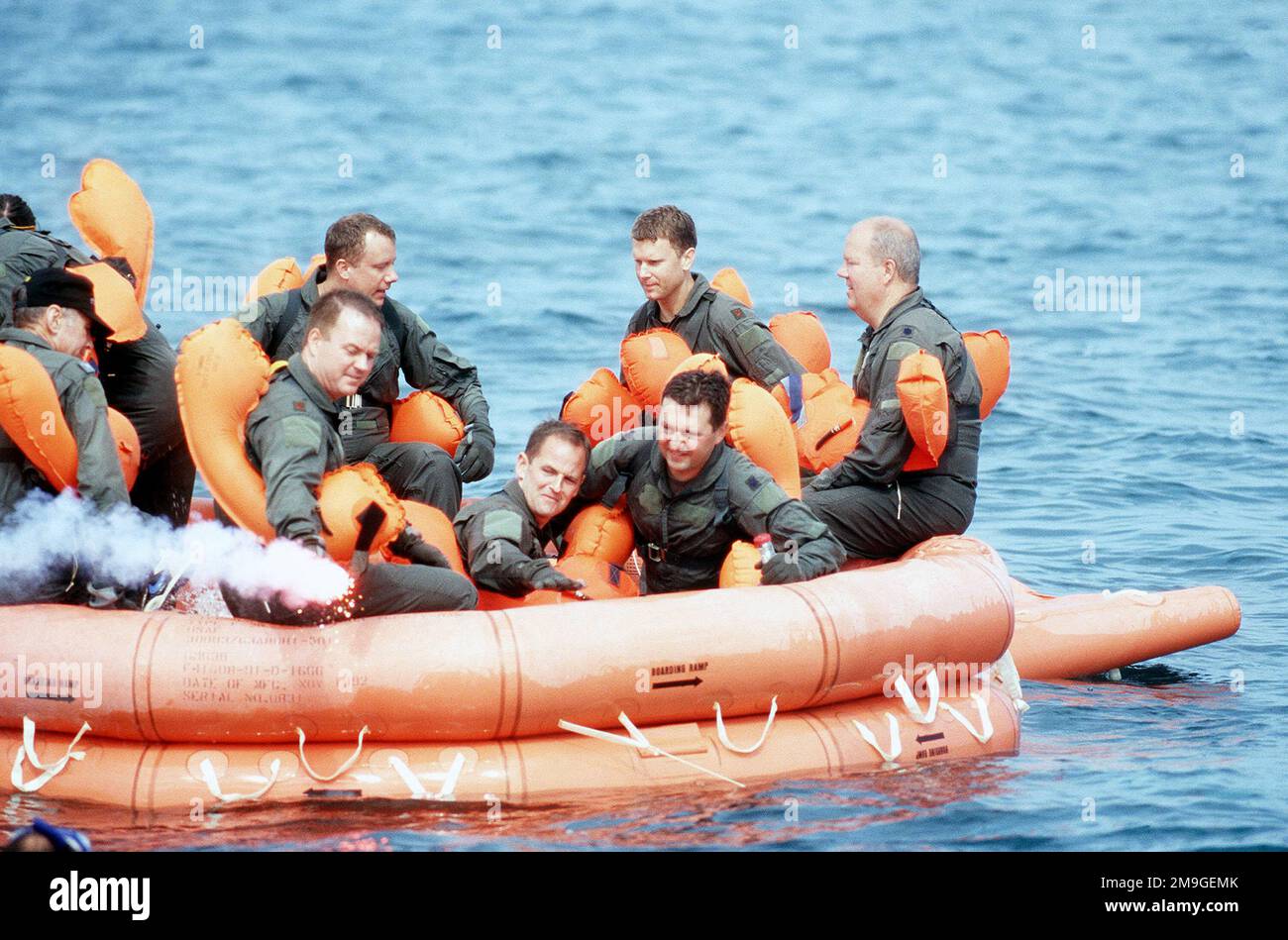 Onboard the LRU-15/F-2B 20 Man Life Raft an aircrew member from the ...