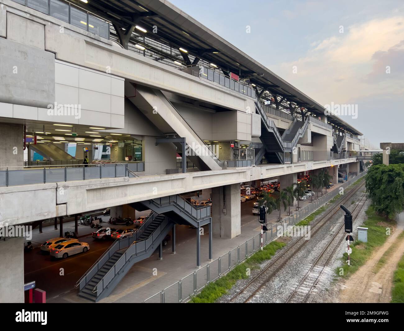 The new modern Skytrain station of the commuter train for the metro ...