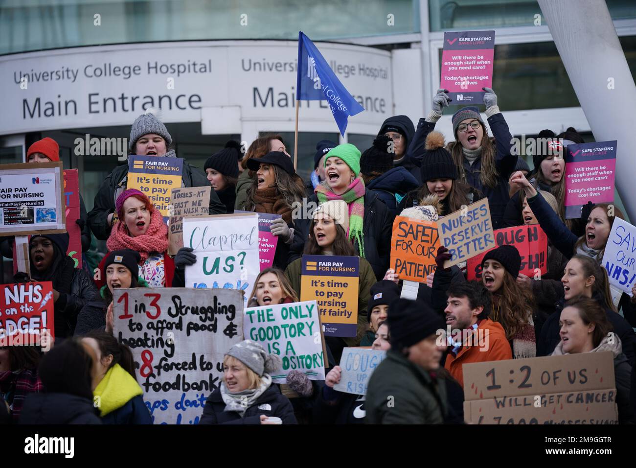 Protesters on the picket line outside University College Hospital in ...
