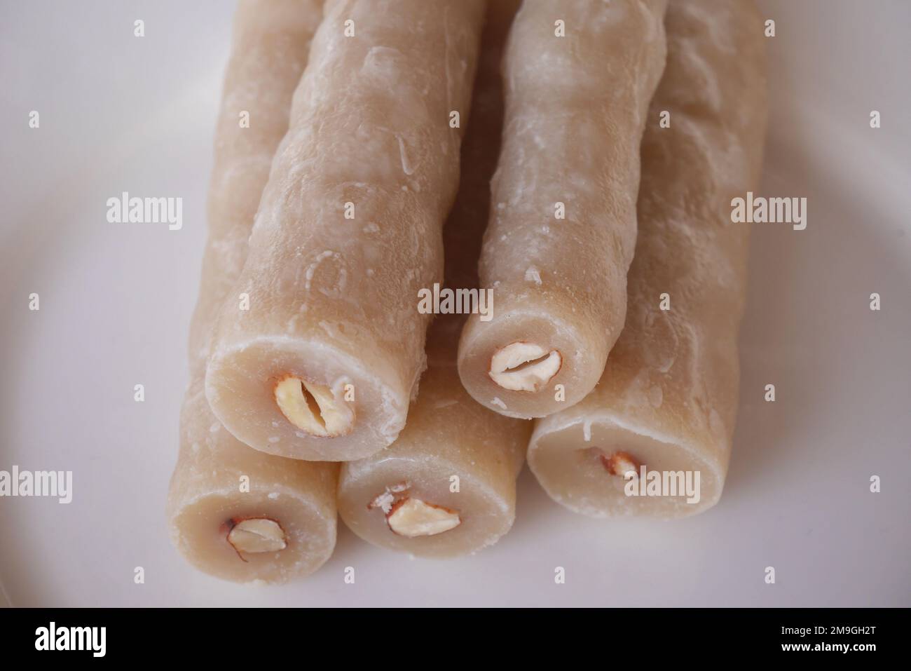 Traditional Cypriot sweet sujuk, soutzoukos, made from palouze (grape ...