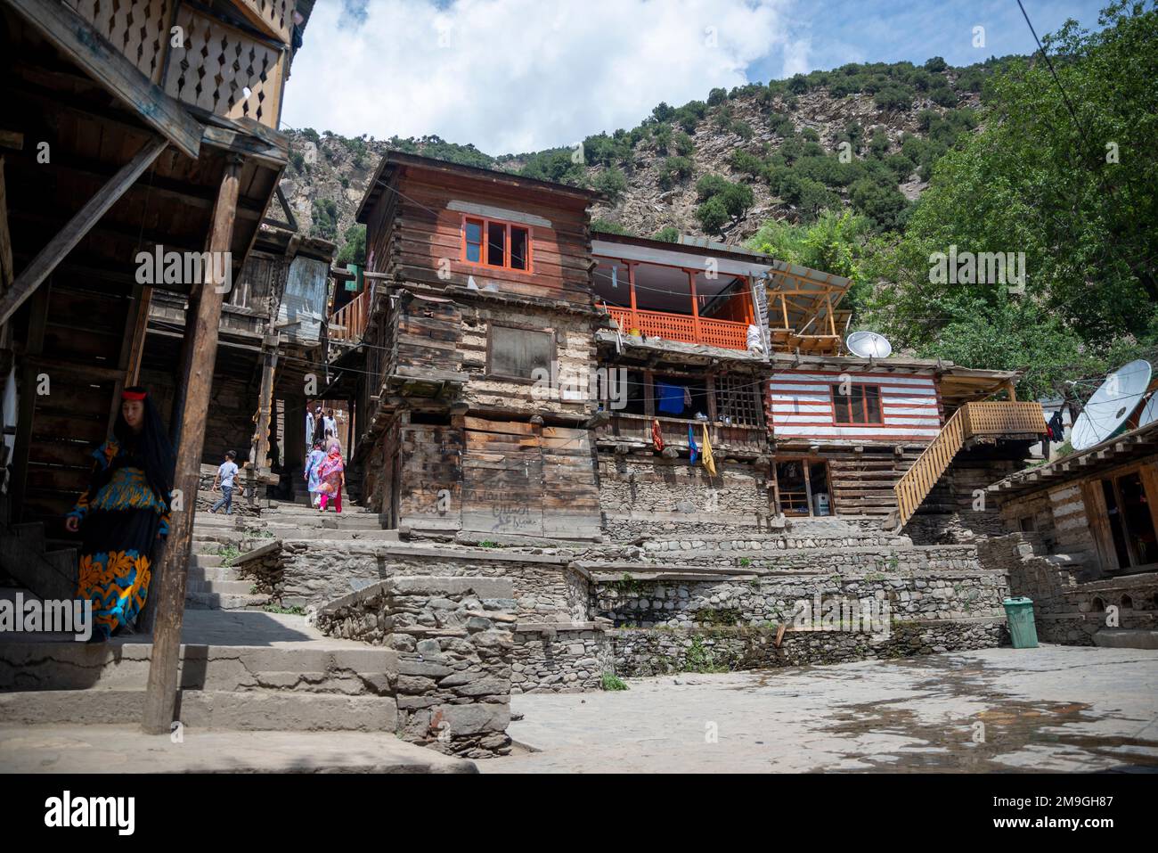 Buildings of a Kalash village, Bumburet Valley, Pakistan Stock Photo ...