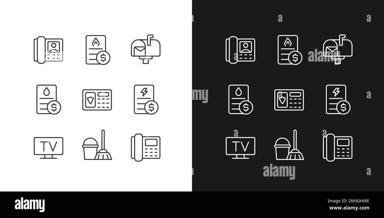 Services and bills pixel perfect linear icons set for dark, light mode Stock Vector Image & Art ...