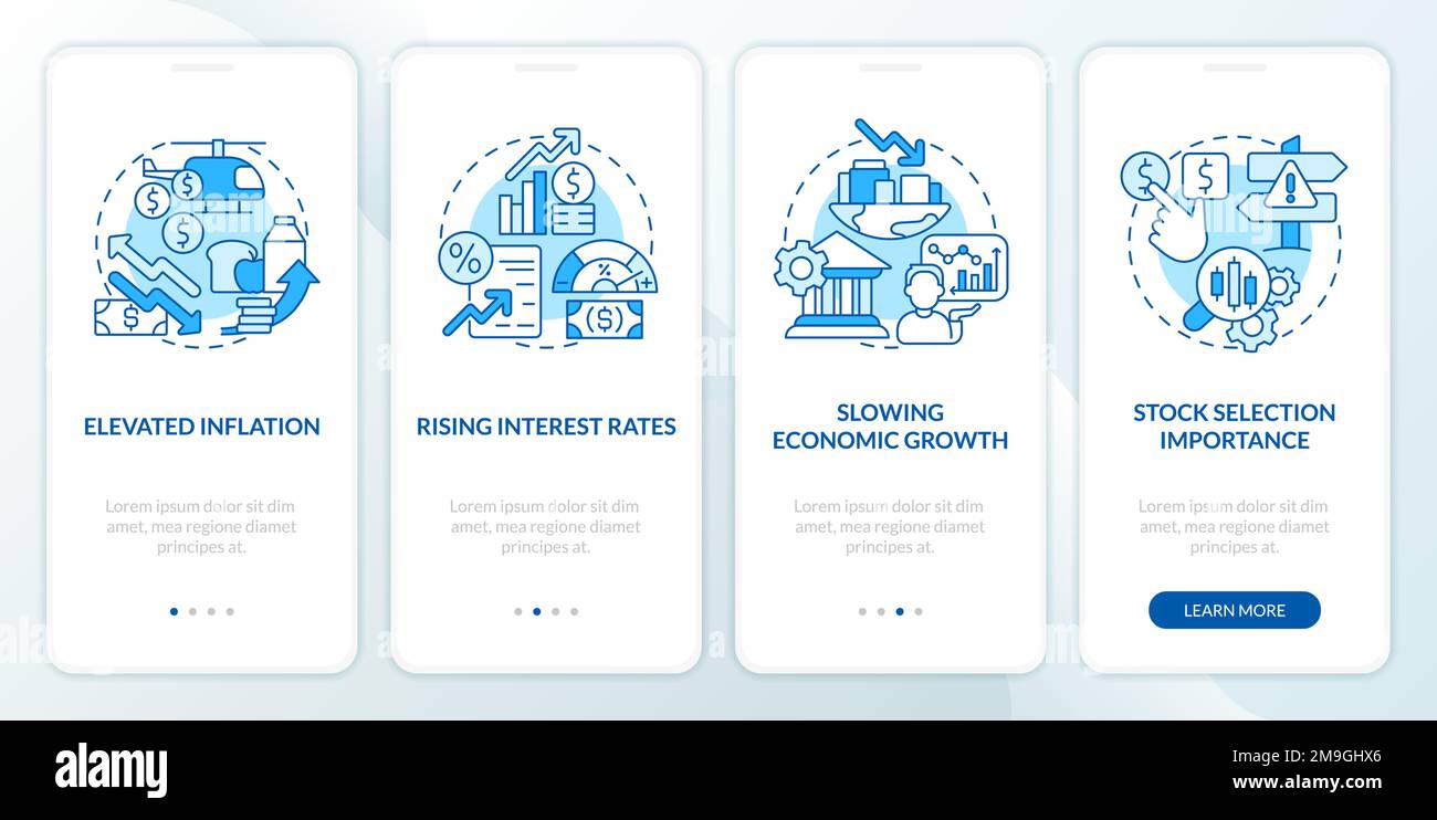 Stock market trends blue onboarding mobile app screen Stock Vector ...