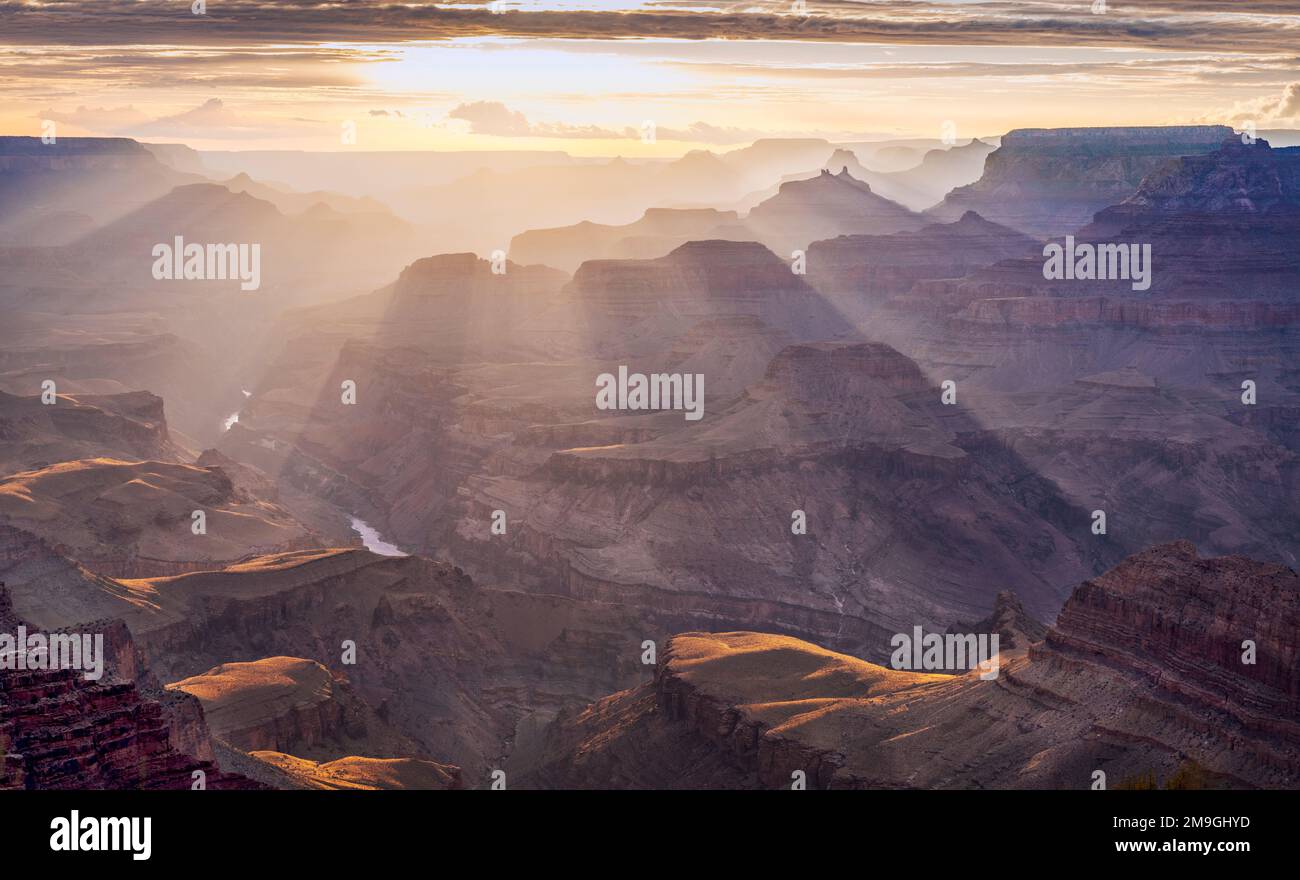 Landscape with sunbeams over Grand Canyon at sunset, Lipan Point, South ...