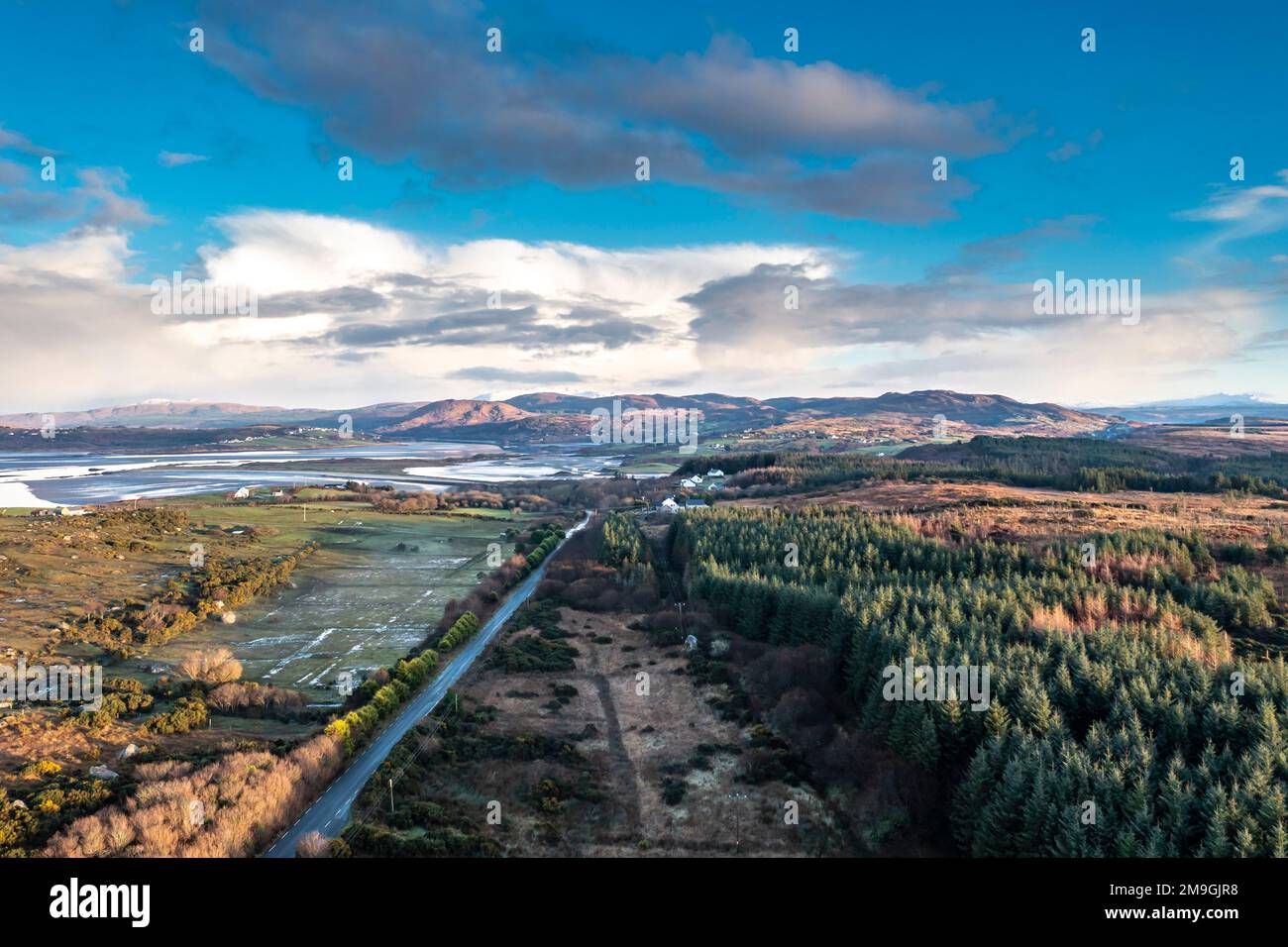 Aerial view of Gweebarra Bay and Portnoo road in Donegal - Ireland ...
