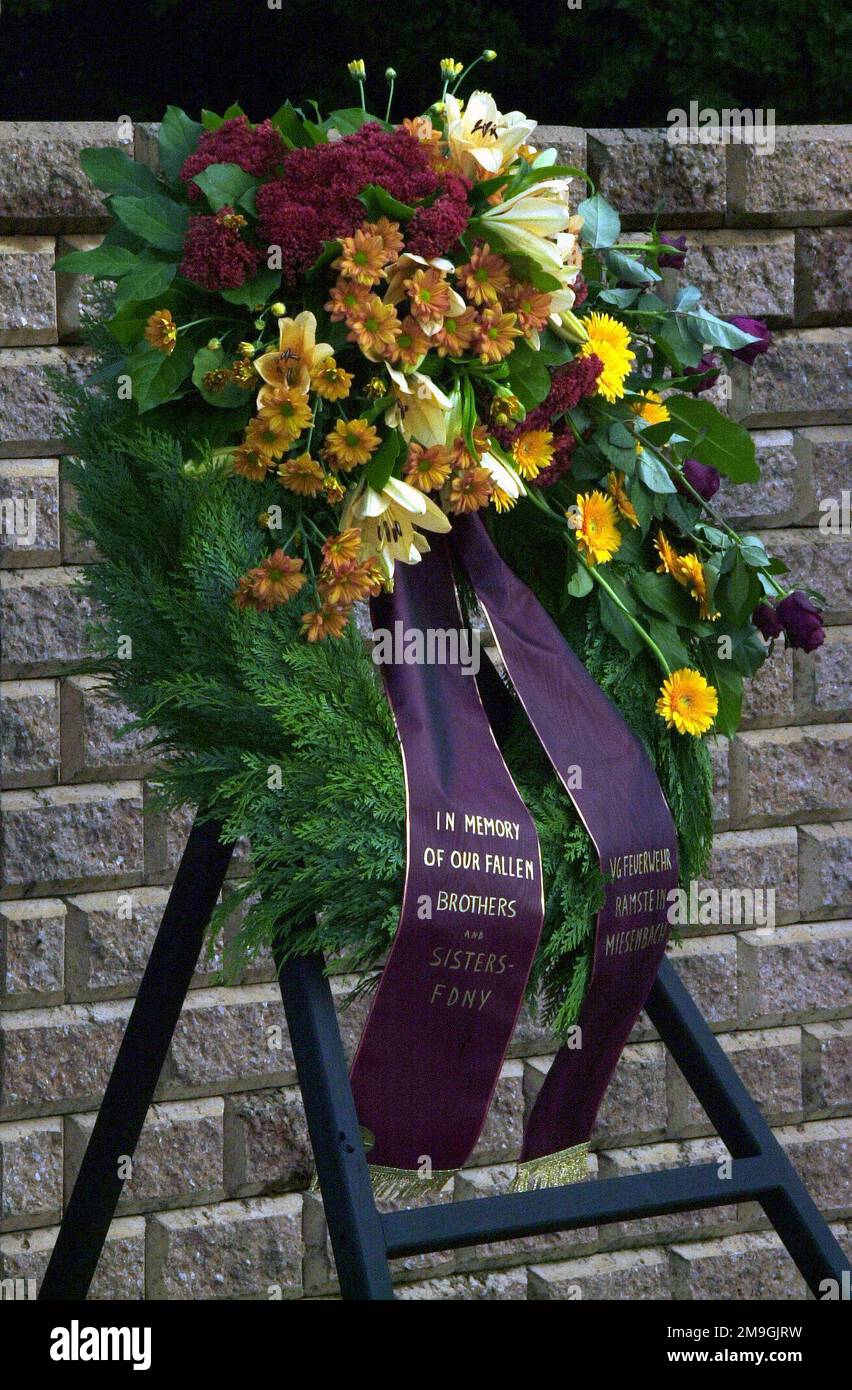 A wreath laid at the west gate of Ramstein Air Base, by German citizens ...