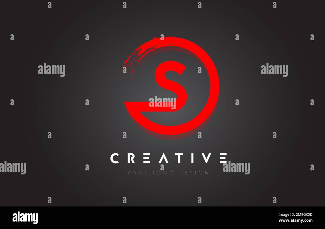Red S Circular Letter Logo with Circle Brush Design and Black ...
