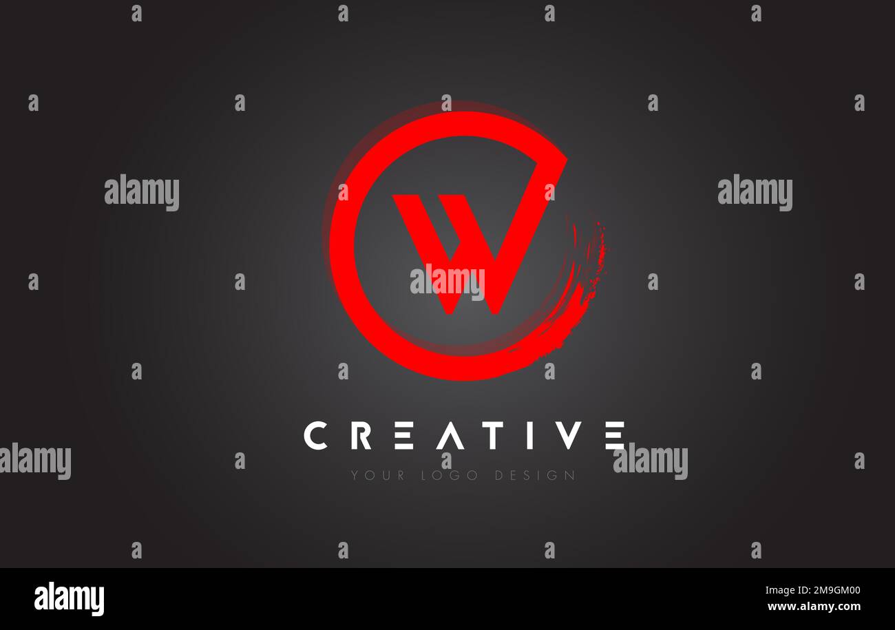 Red W Circular Letter Logo with Circle Brush Design and Black ...