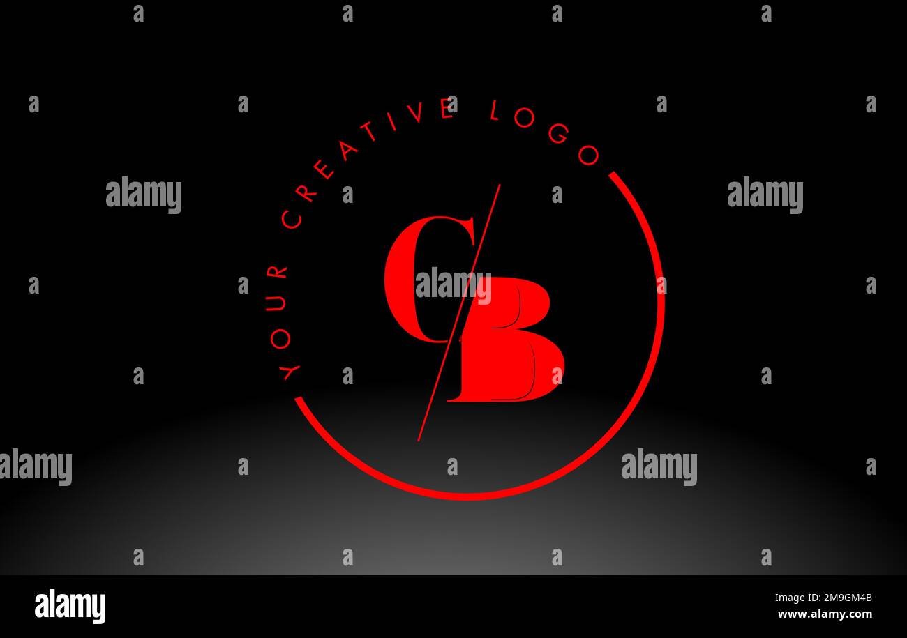 Red CB Letter Logo Design with Creative Intersected and Cutted Serif ...