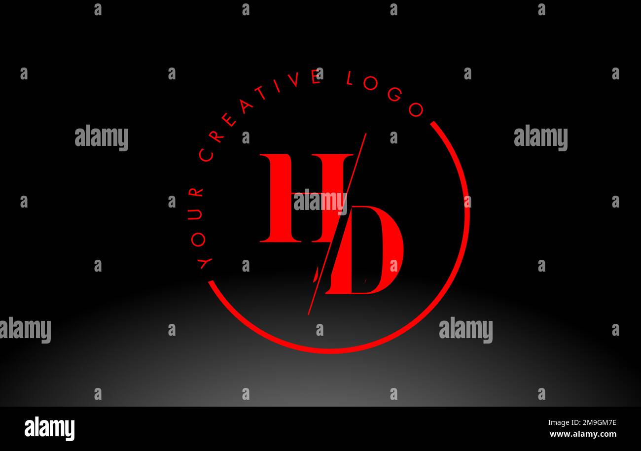 Red HD Letter Logo Design with Creative Intersected and Cutted Serif ...