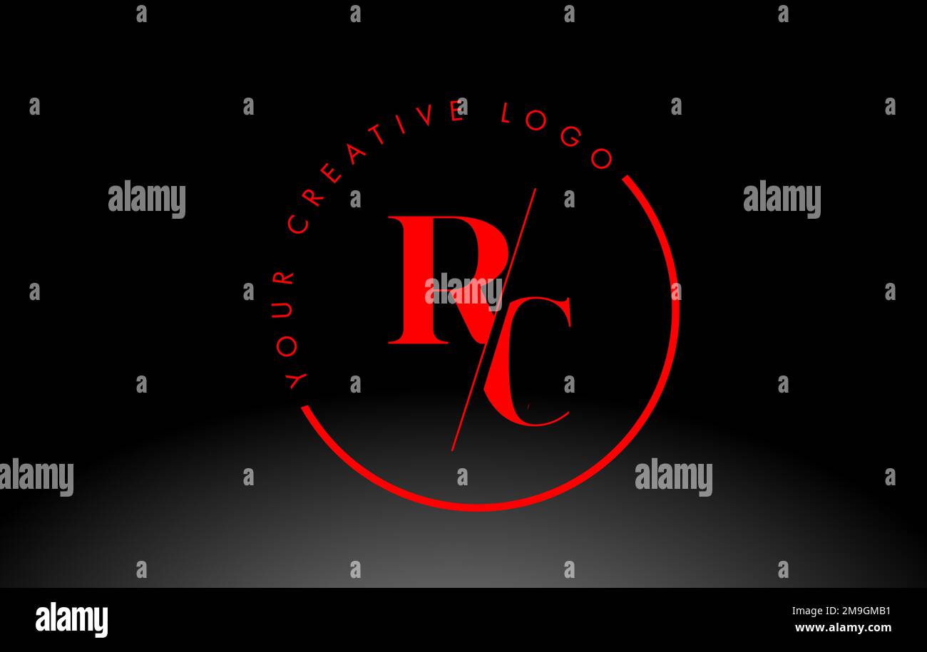 Red RC Letter Logo Design with Creative Intersected and Cutted Serif ...