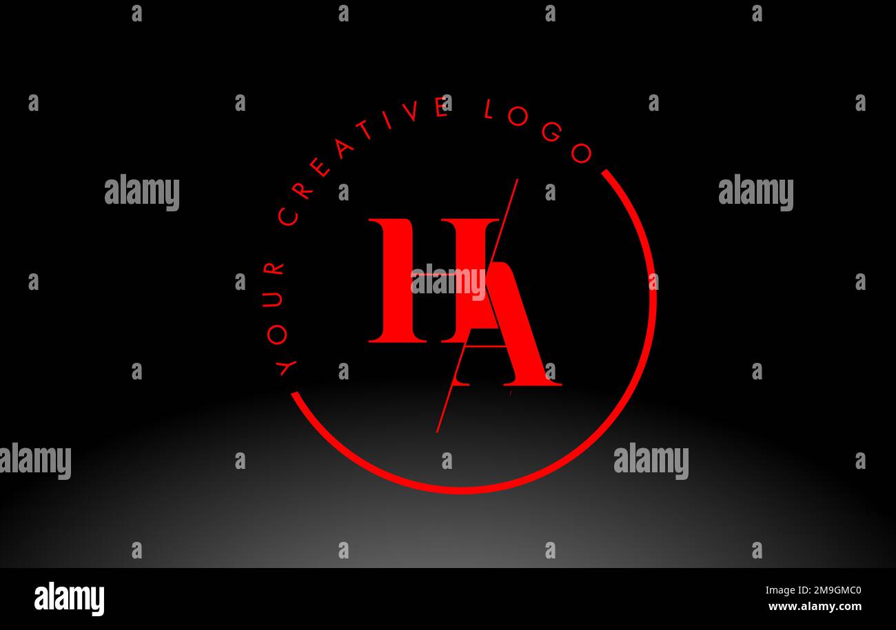 Red HA Letter Logo Design with Creative Intersected and Cutted Serif ...