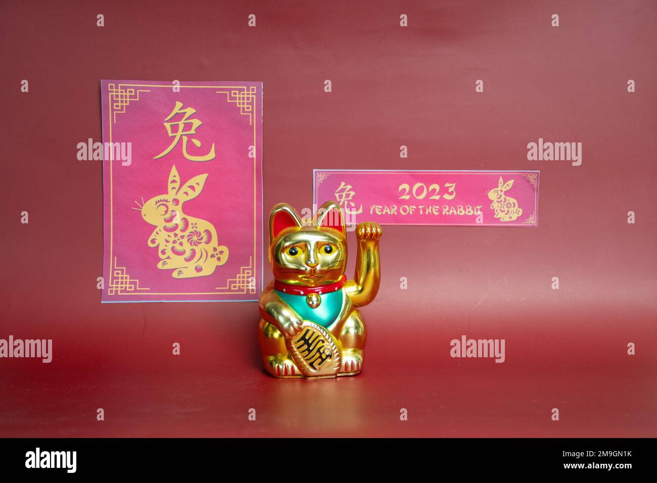 chinese new year 2023 year of the Rabbit with Maneki Neko beckoning cat ...