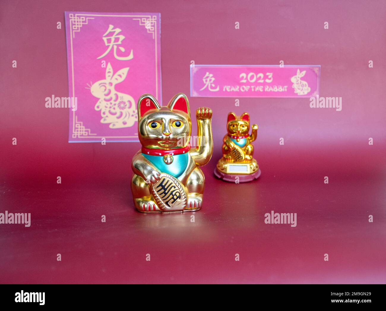 chinese new year 2023 year of the Rabbit with Maneki Neko beckoning cat ...