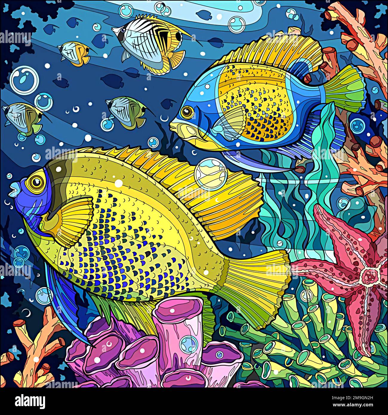 Illustration of tropical fish underwater Stock Photo - Alamy