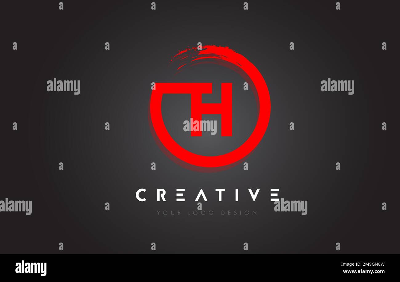 Red TH Circular Letter Logo with Circle Brush Design and Black ...