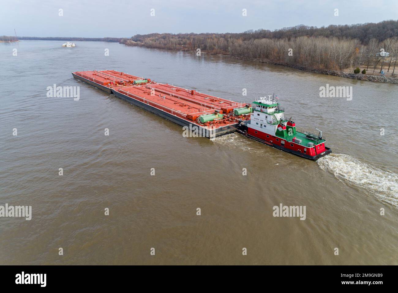 63807-00719 Aerial view of Barge on the Mississippi River near Thebes ...