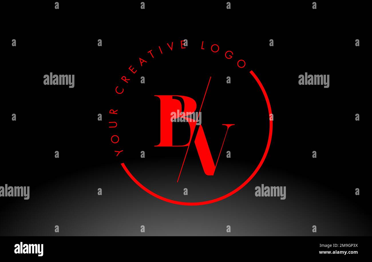 Red BV Letter Logo Design with Creative Intersected and Cutted Serif ...