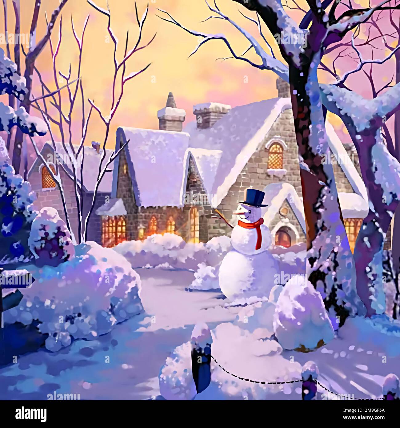 illustration of outdoor scenery in winter Stock Photo - Alamy