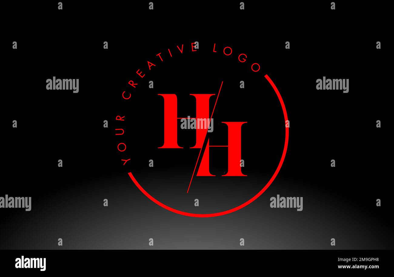 Red HH Letter Logo Design with Creative Intersected and Cutted Serif ...