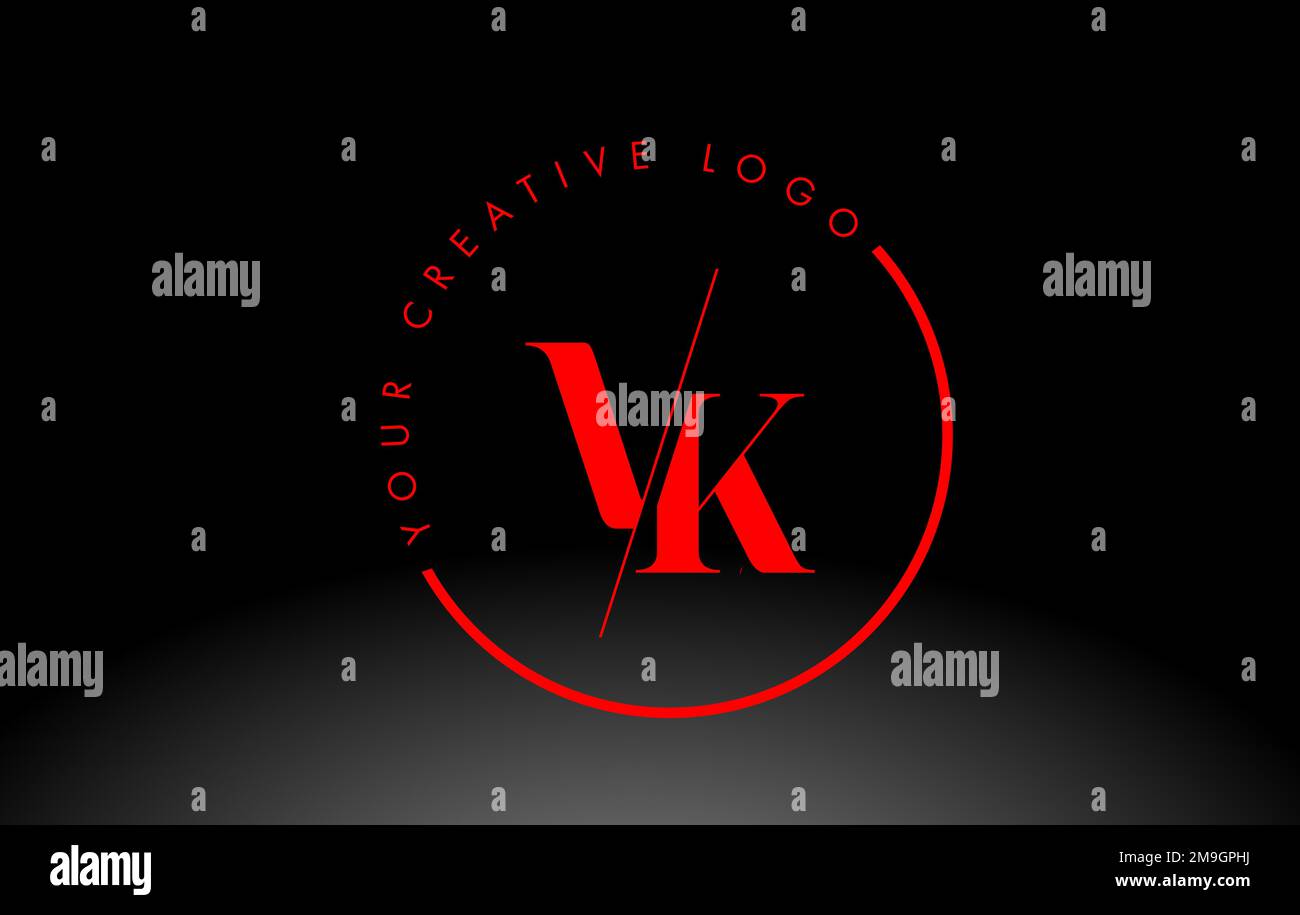 Red VK Letter Logo Design with Creative Intersected and Cutted Serif ...
