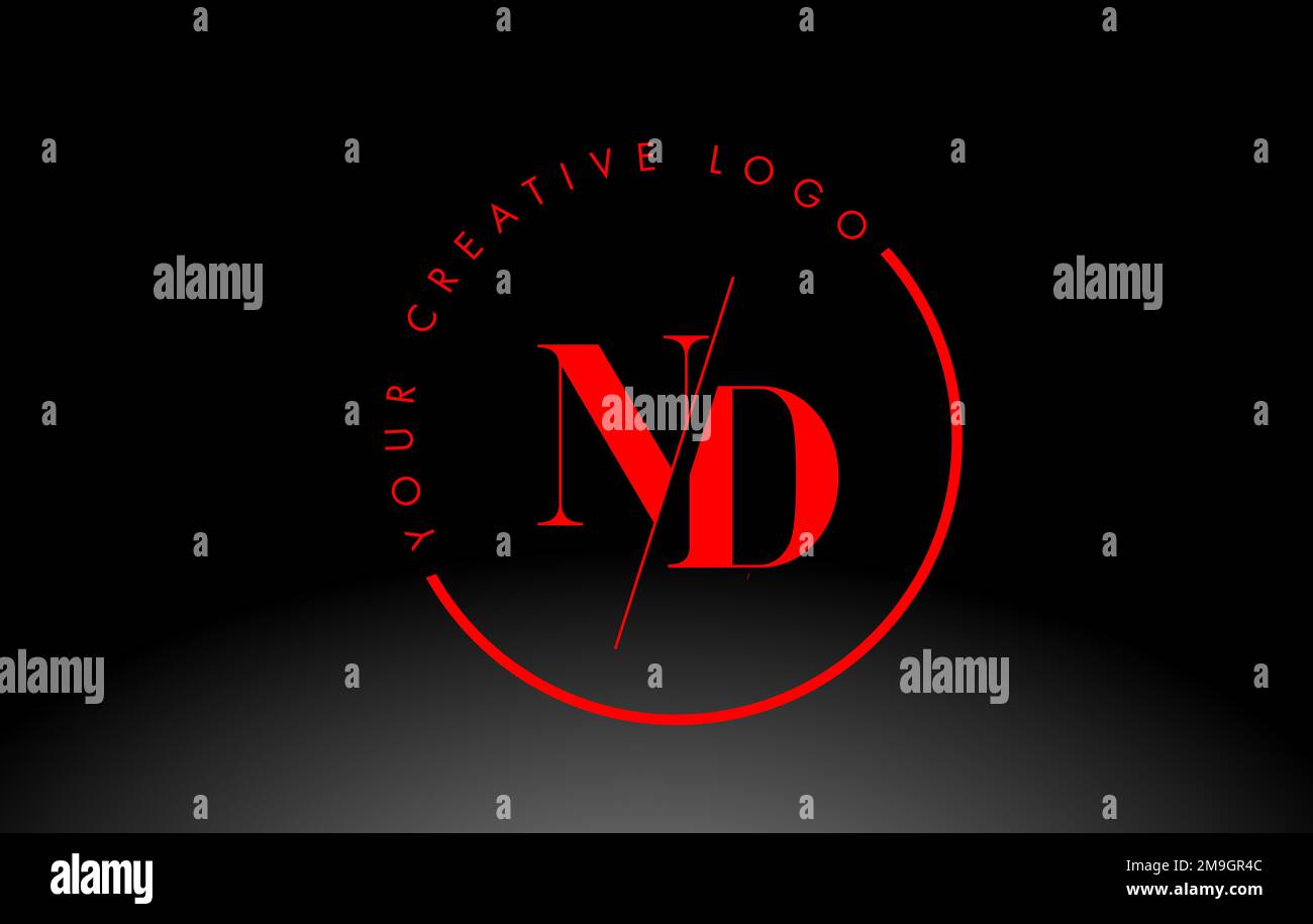 Red ND Letter Logo Design with Creative Intersected and Cutted Serif ...