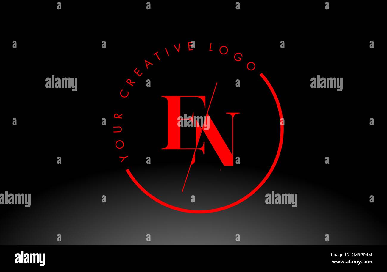 Red EN Letter Logo Design with Creative Intersected and Cutted Serif ...