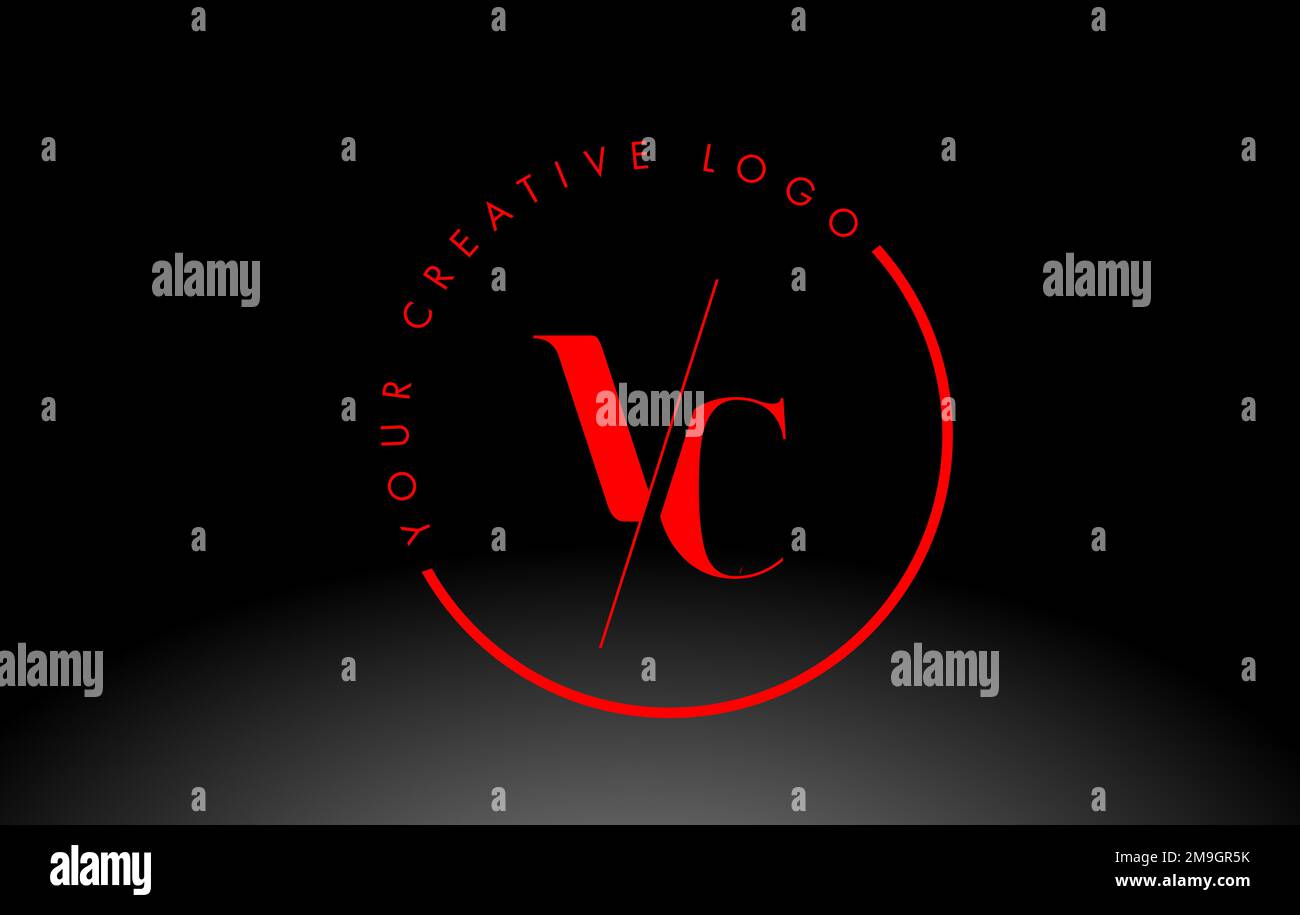 Red VC Letter Logo Design with Creative Intersected and Cutted Serif ...