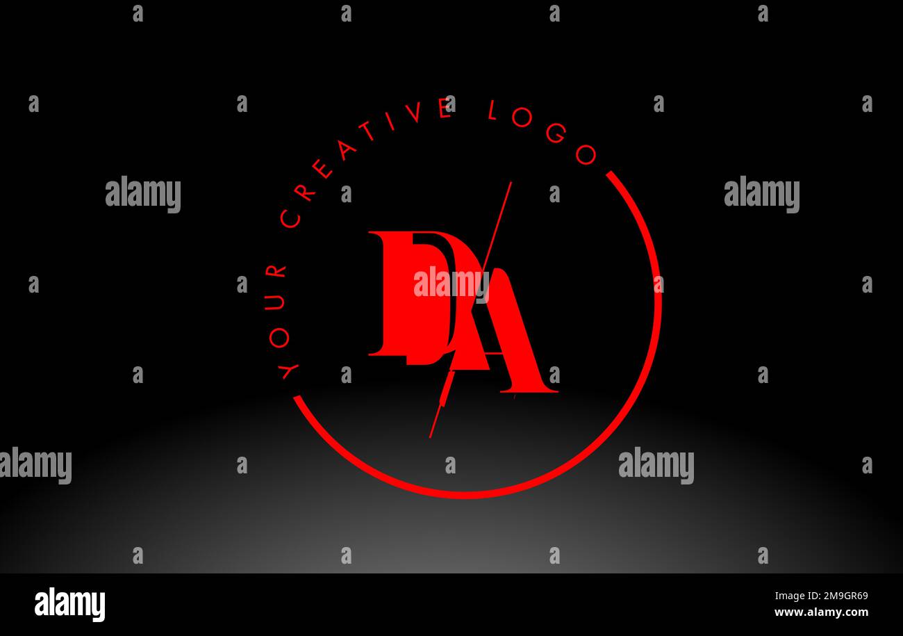 Red DA Letter Logo Design with Creative Intersected and Cutted Serif ...