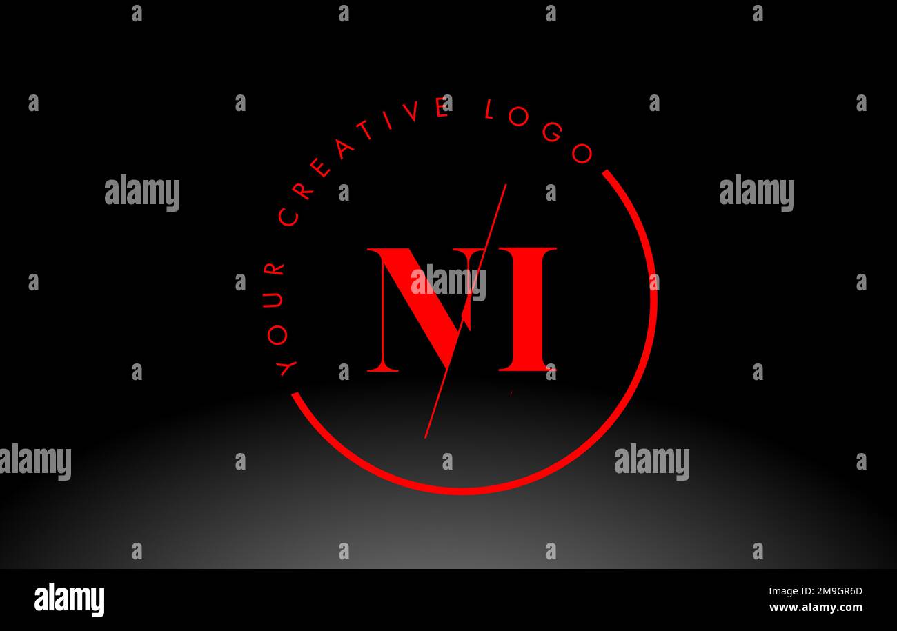Red NI Letter Logo Design with Creative Intersected and Cutted Serif ...