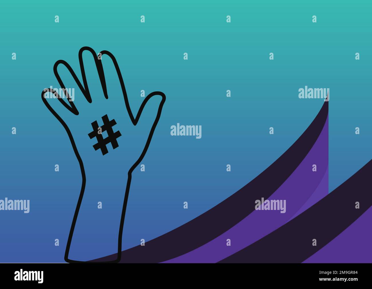 Composition of hand with hashtag icon over shapes with copy space Stock ...