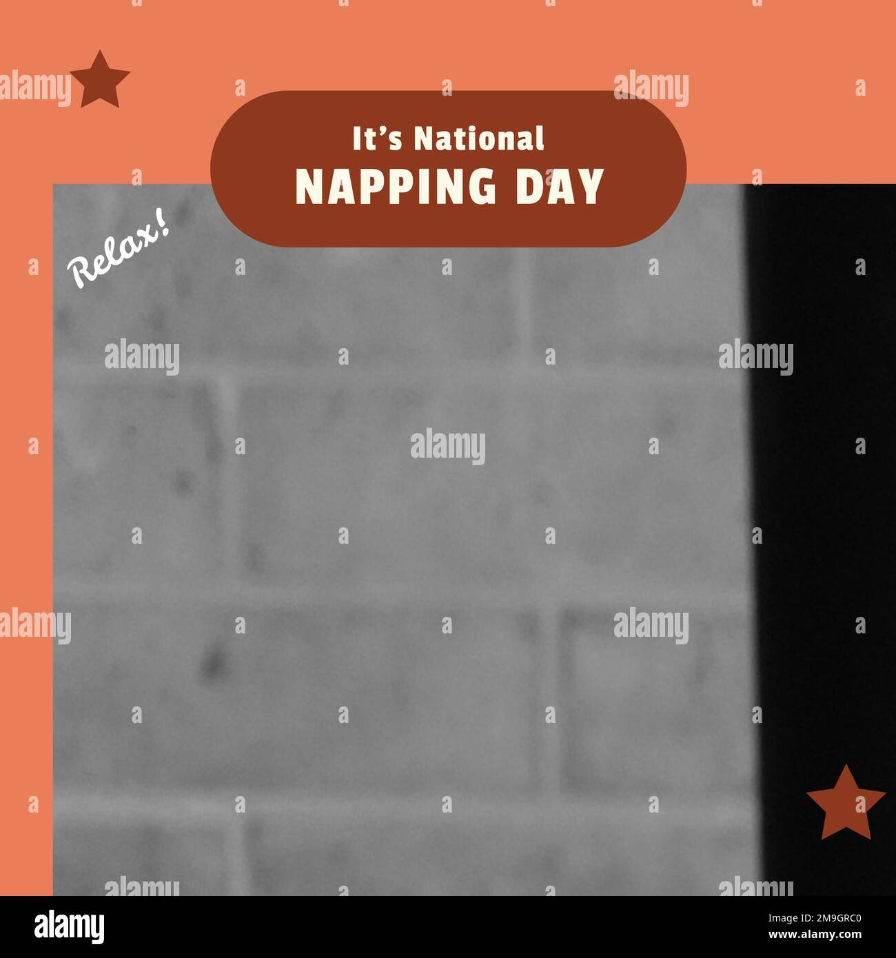 Composition of it's national napping day text over copy space on brick ...