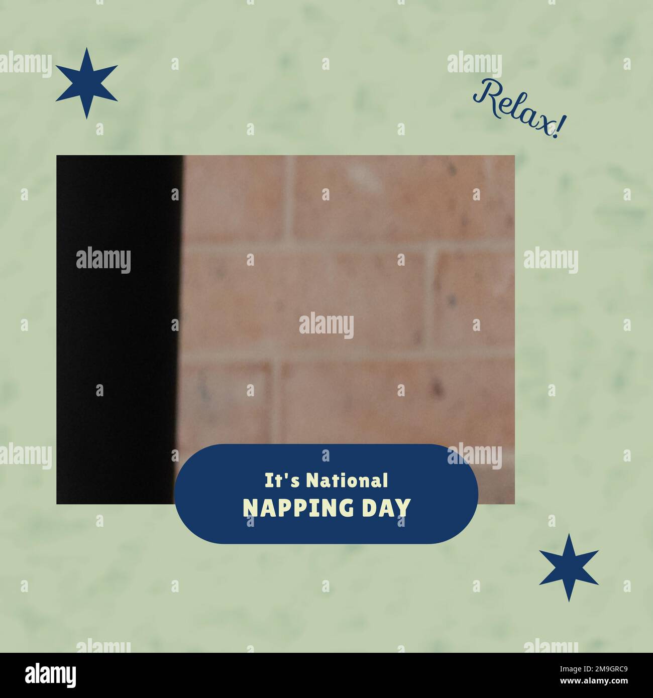 Composition of it's national napping day text over copy space on brick ...
