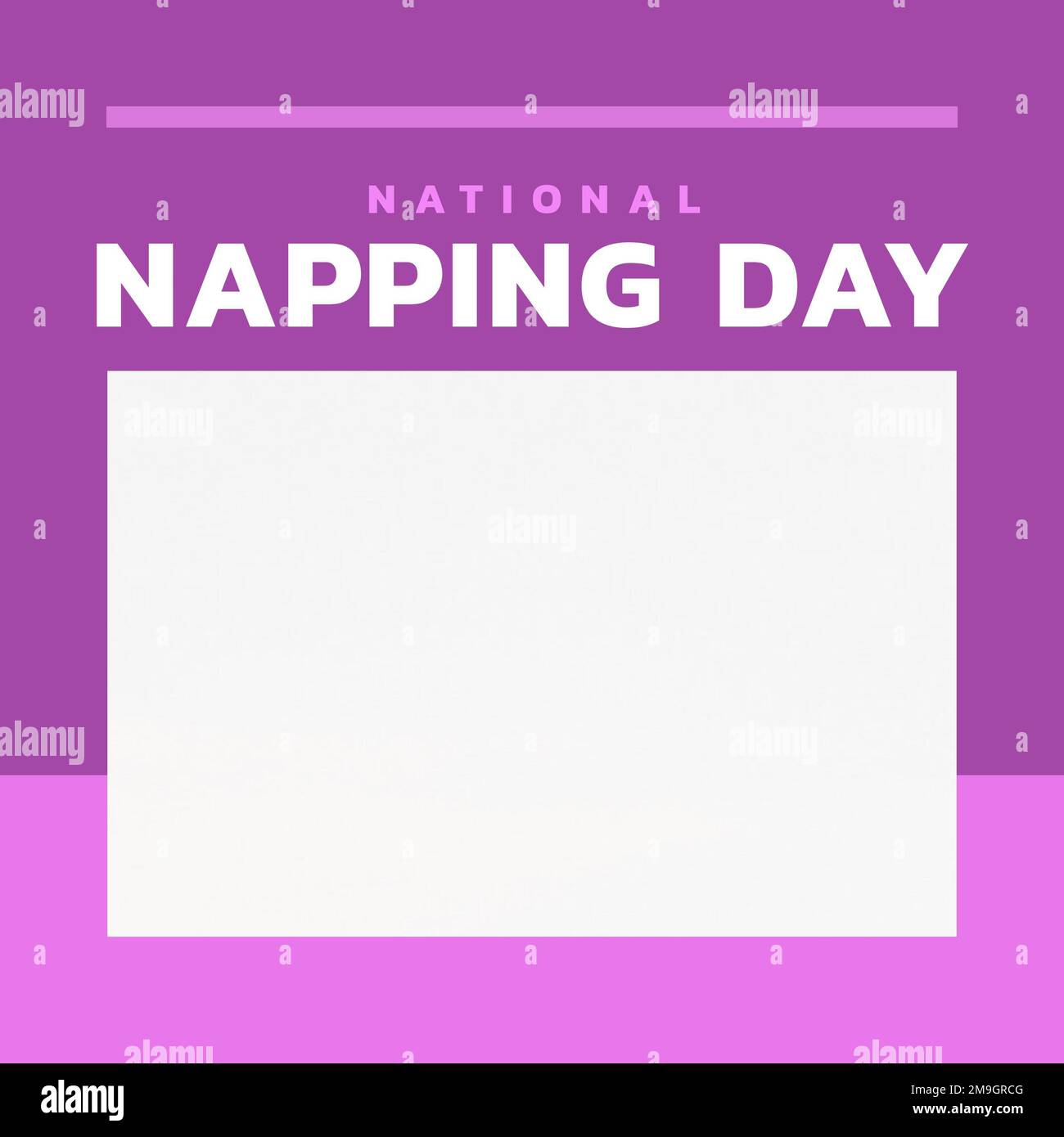 Composition of national napping day text over white and purple ...