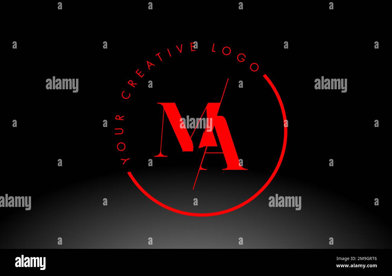Red MA Letter Logo Design with Creative Intersected and Cutted Serif ...
