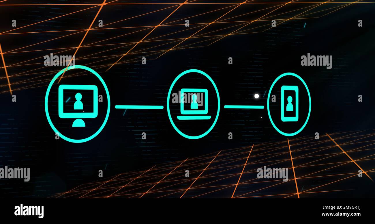 Image of hello text in yellow glowing stock interface over with masks ...