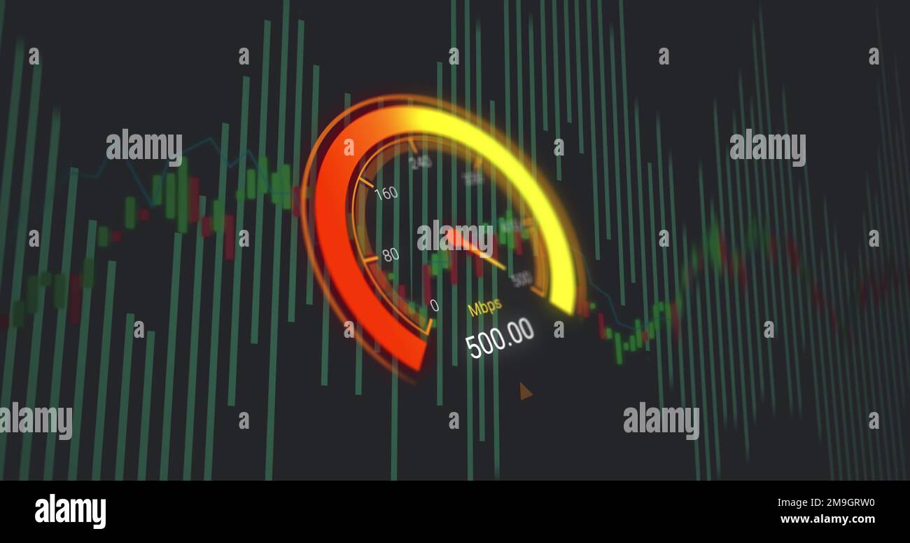 Image of data processing over speedometer Stock Photo - Alamy