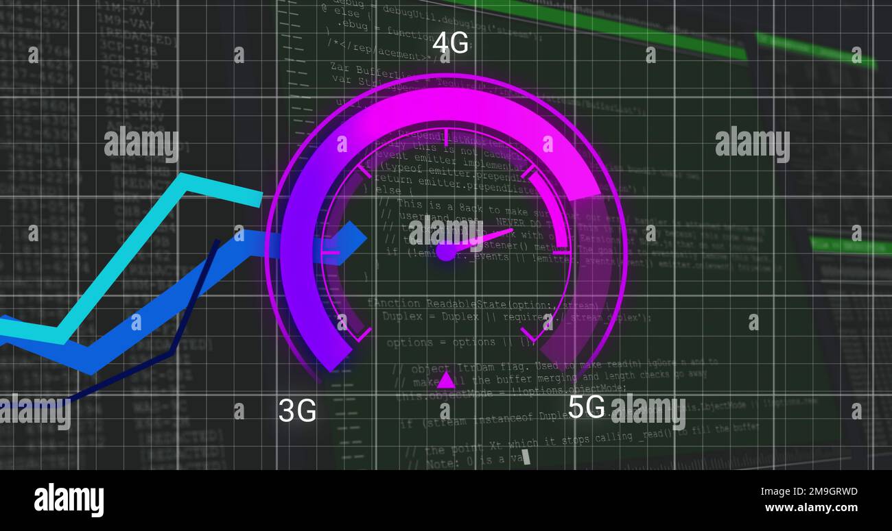 Image of data processing over speedometer Stock Photo - Alamy
