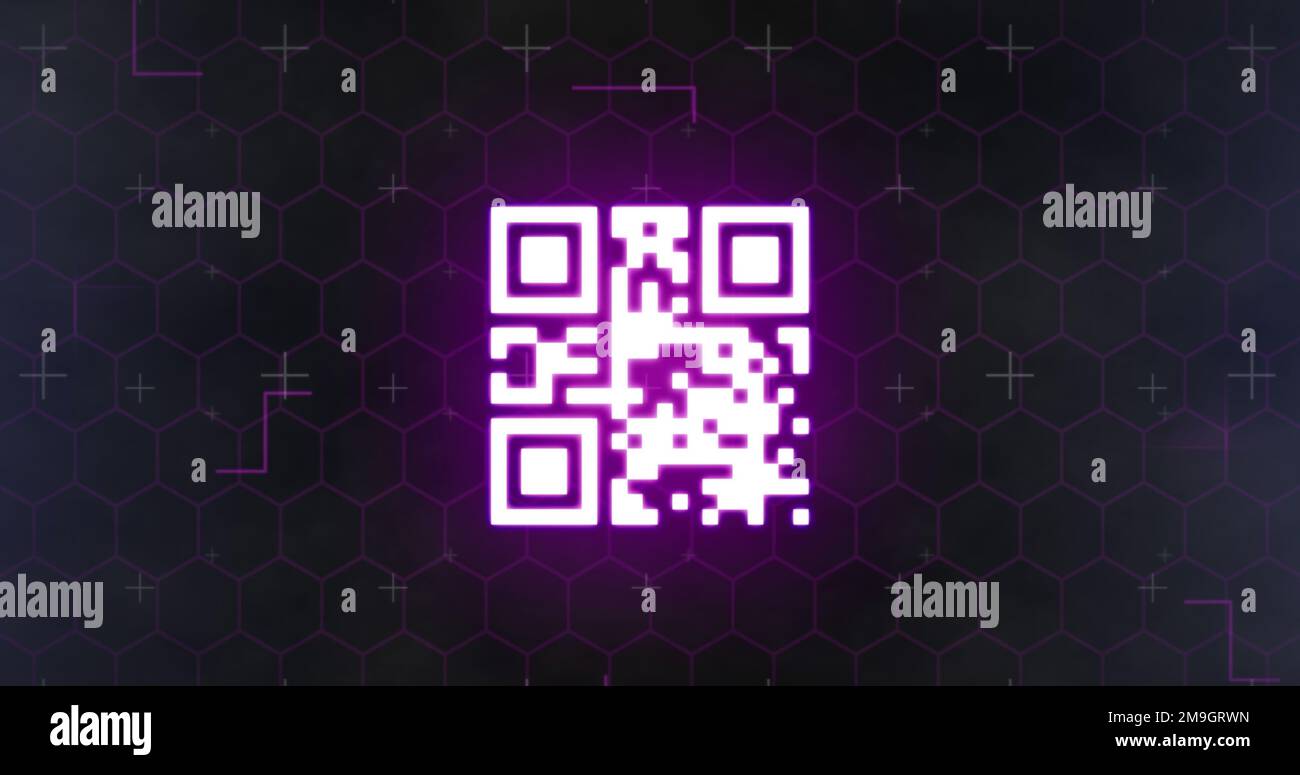 Image of glowing online security qr code with markers and hexagons on ...