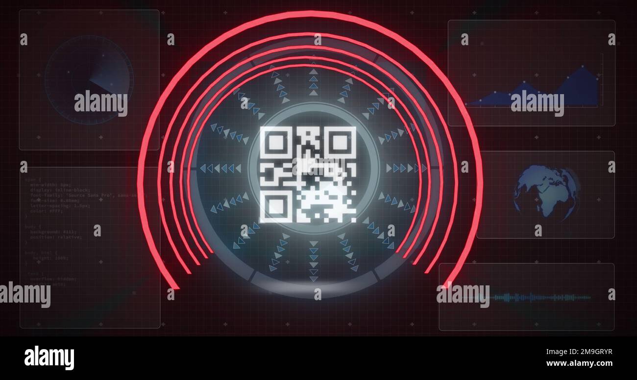 Image of gr code and data processing on digital screen Stock Photo - Alamy