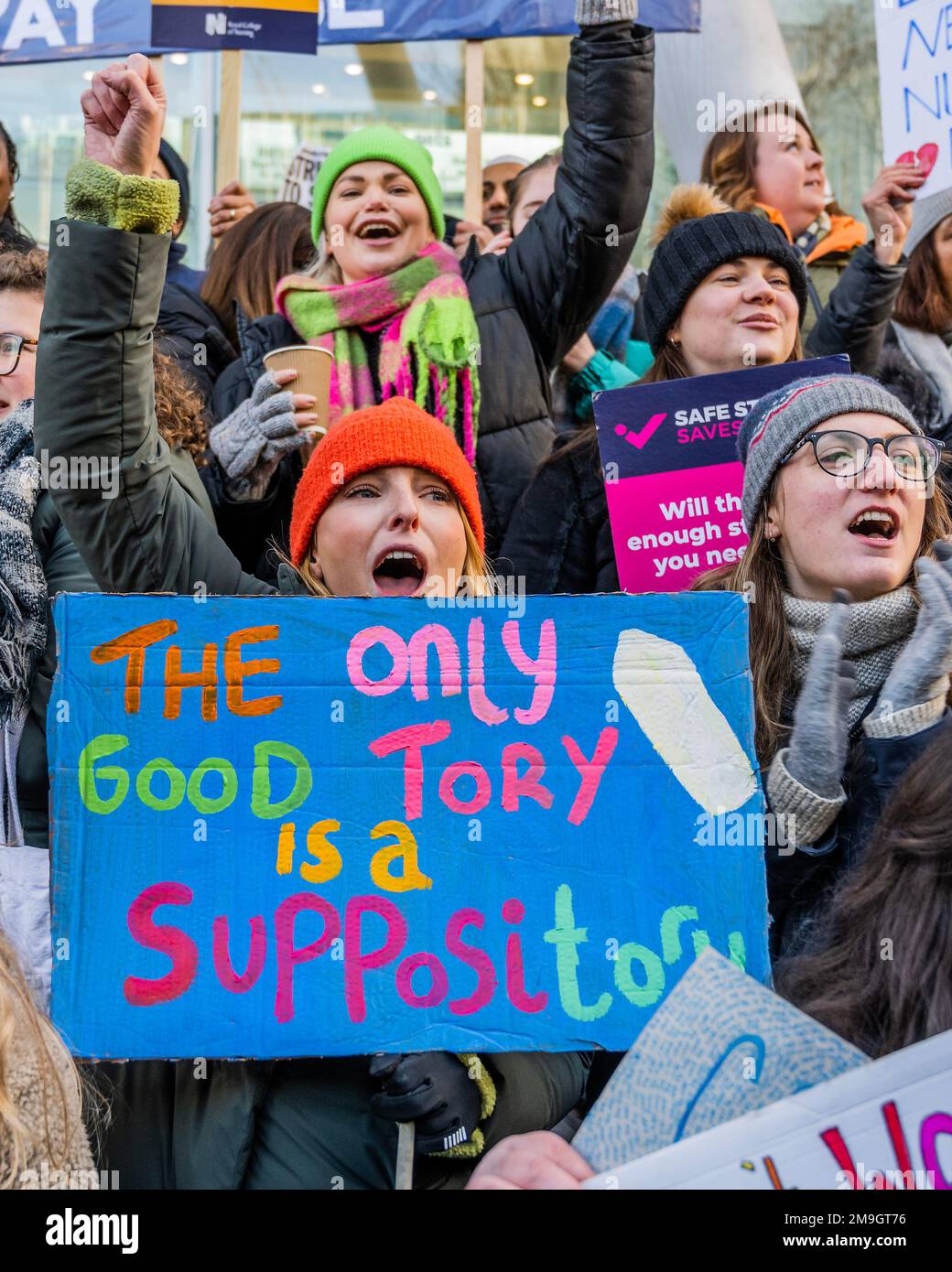 London, UK. 18th Jan, 2023. A picket line of Nurses outside the UCLH ...