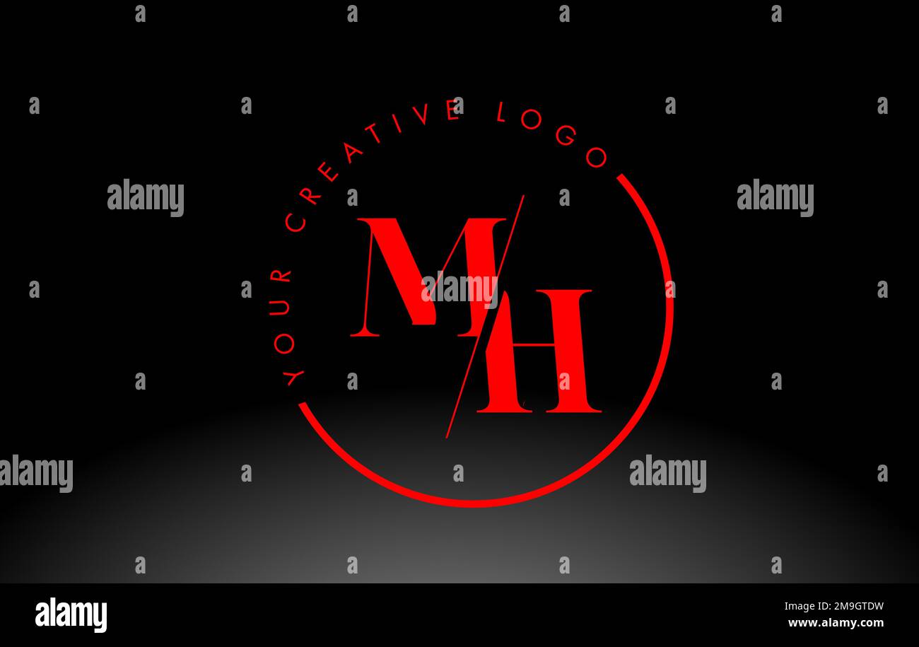 Red MH Letter Logo Design with Creative Intersected and Cutted Serif ...