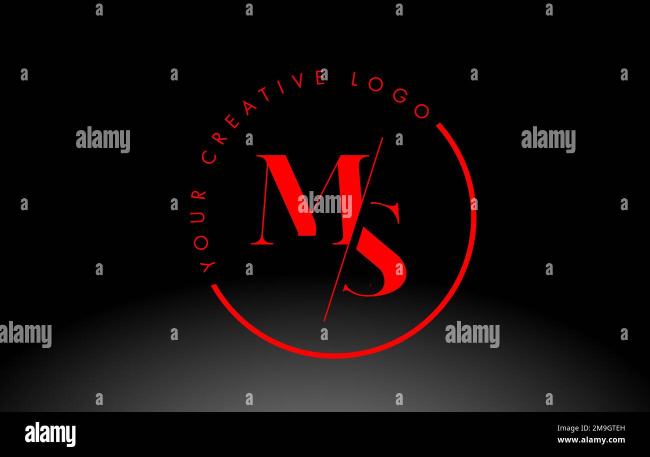 Red MS Letter Logo Design with Creative Intersected and Cutted Serif ...
