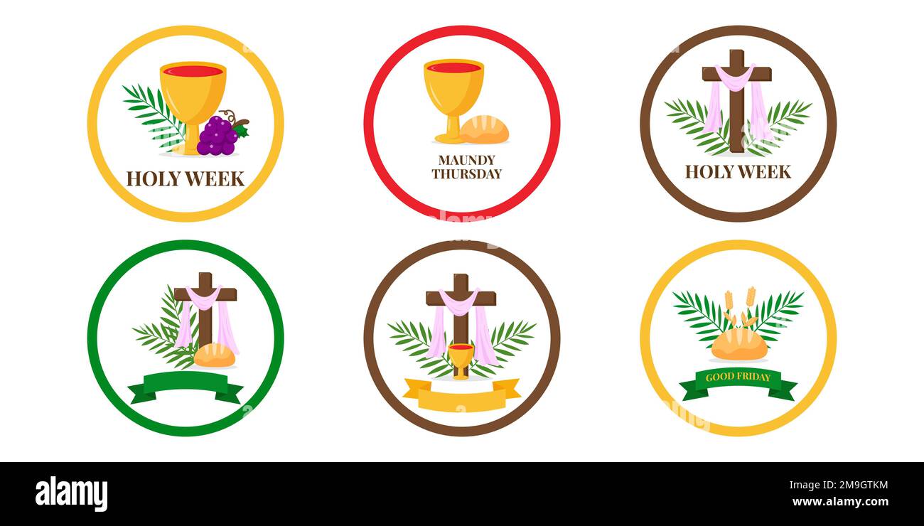 Set of Holy week round icons vector illustration graphic design ...